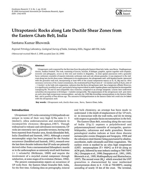 Pdf Ultrapotassic Rocks Along Late Ductile Shear Zones From The Eastern Ghats Belt India