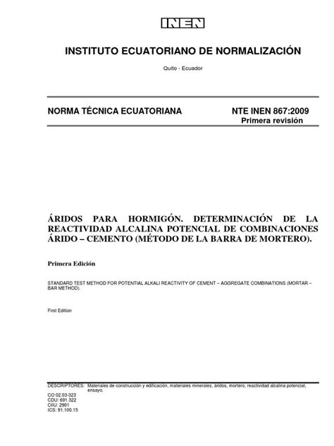 Nte Inen 0867 Aridos Para Hormigón Pdf Hormigón Cemento