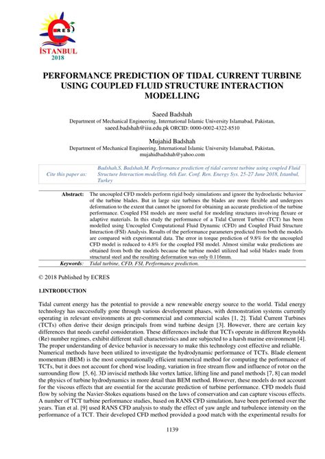 Pdf Performance Prediction Of Tidal Current Turbine Using Coupled