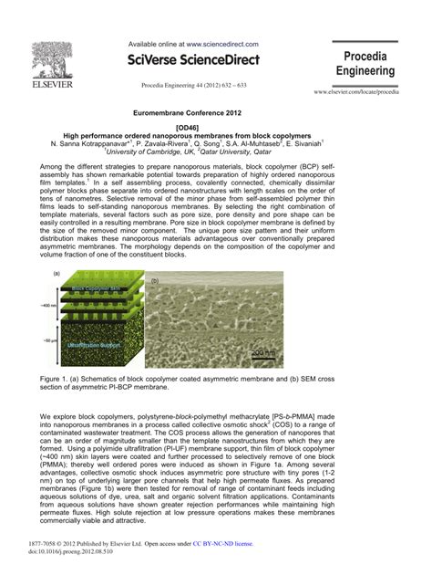 Pdf High Performance Ordered Nanoporous Membranes From Block Copolymers