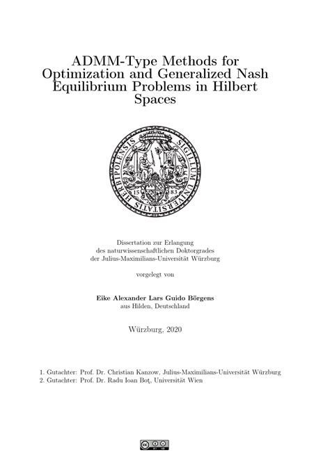 Pdf Admm Type Methods For Optimization And Generalized Nash Equilibrium Problems In Hilbert Spaces