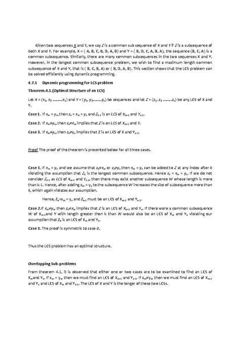 Dynamic Programming For Lcs Problem Given Two Sequences X And Y We