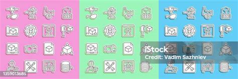 3d 프린터 Isometric 큐브 스캐너 인쇄 하우스 산업 설정 그래프 페이퍼 엔지니어링 닭 다리 및 아이콘에 대한 세트 필라멘트 를 설정합니다 벡터 3차원 형태에 대한