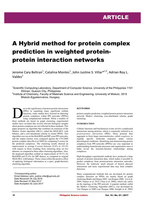 Pdf A Hybrid Method For Protein Complex Prediction In Weighted Protein Protein Interaction