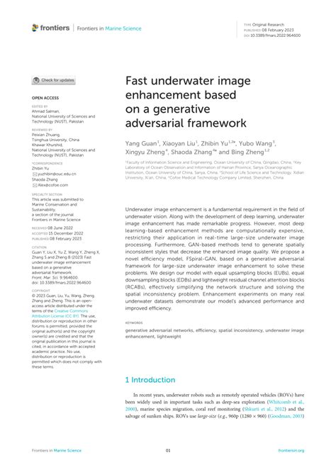 PDF Fast Underwater Image Enhancement Based On A Generative