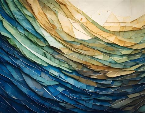 Wavy Layers Of Paper In Shades Of Blue Green And Beige Abstract And
