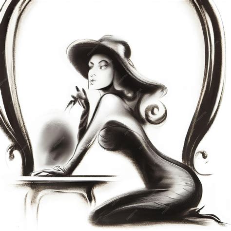 Premium Ai Image Elegance Reflected A Charcoal Drawing Of Seductive
