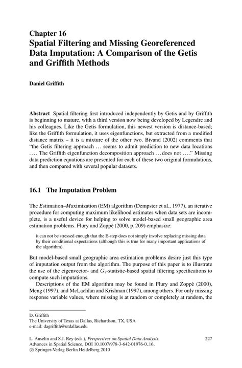 Pdf Spatial Filtering And Missing Georeferenced Data Imputation A