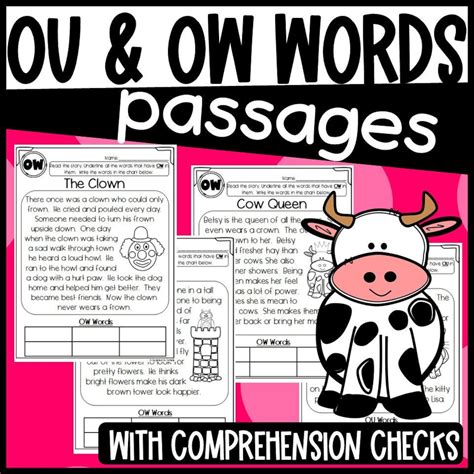 Ou And Ow Passages First Grade Reading Worksheets Pdf Etsy