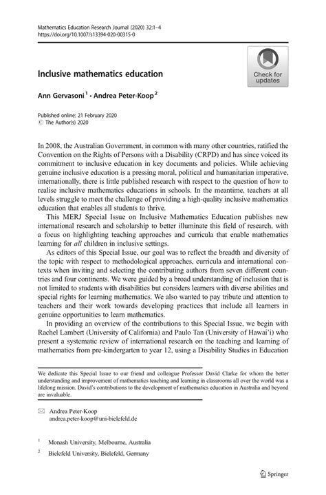 Pdf Inclusive Mathematics Education