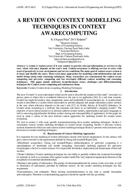 Pdf A Review On Context Modelling Techniques In Context Awarecomputing
