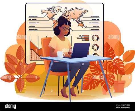 Woman Working On Statistics Data Analysis Cartoon Stock Vector Image