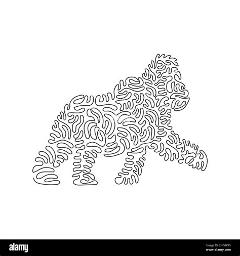 Courbe Continue Un Dessin De Ligne De La Courbe De Gorille Ferocious Résumé Art Illustration