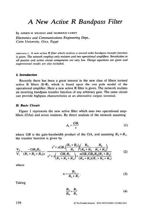 Pdf A New Active R Bandpass Filter