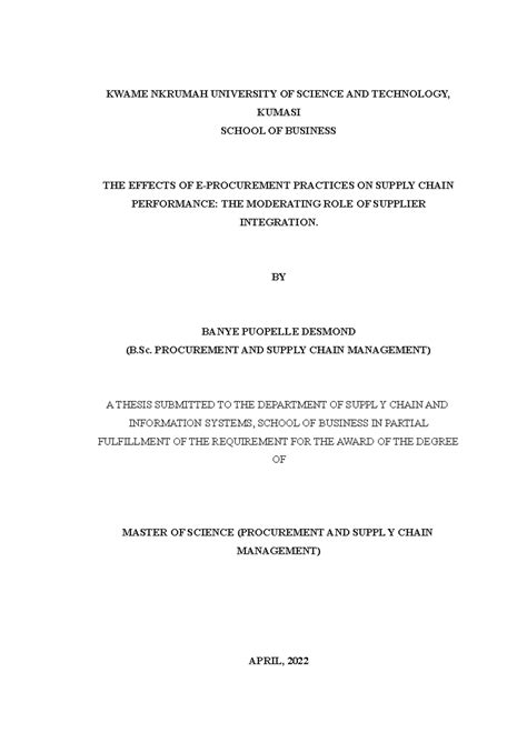 The Effects Of E Procurement Practices On Supply Chain Performance The Moderating Role Of