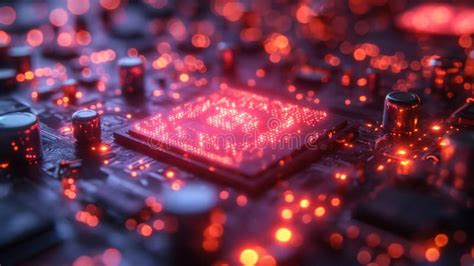 Advanced Circuitry And Chipsets A Close Up Of A Circuit Board With Illuminated Pathways And