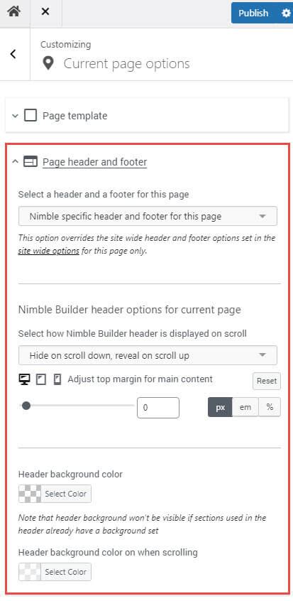 [nimble builder pro] header visibility options press customizr