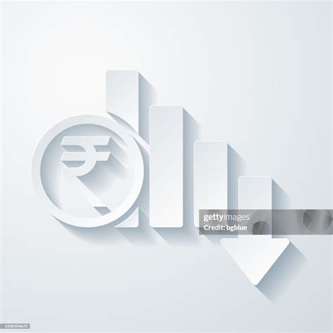 Indian Rupee Rate Decrease Icon With Paper Cut Effect On Blank