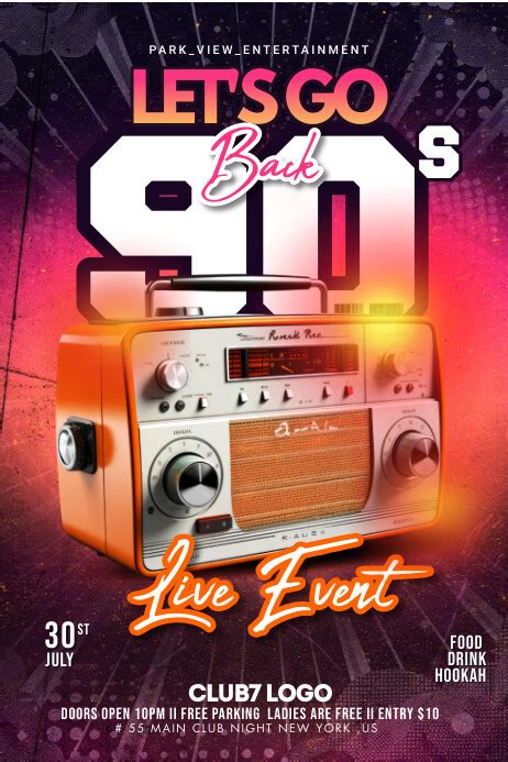 90s Poster Design A Colourful Retro 90s Poster Design With Boom Box