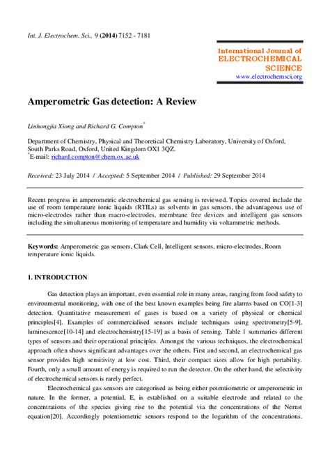 Pdf Amperometric Gas Detection A Review