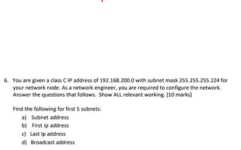 Solved You Are Given A Class C Ip Address Of 1921682000