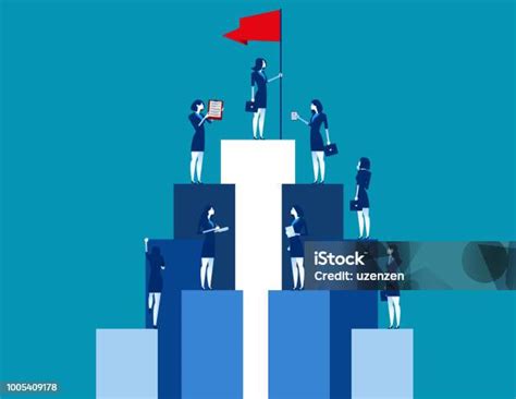 시장 피크 팀웍과 협력 사업의 성공을 위해 노력 컨셉 비즈니스 벡터 일러스트 평면 비즈니스 만화 분석 사무실 사람들 여자