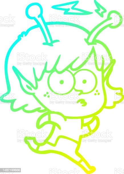 만화 외계인 소녀의 차가운 그라데이션 선 그리기 그라데이션에 대한 스톡 벡터 아트 및 기타 이미지 그라데이션 낙서 드로잉