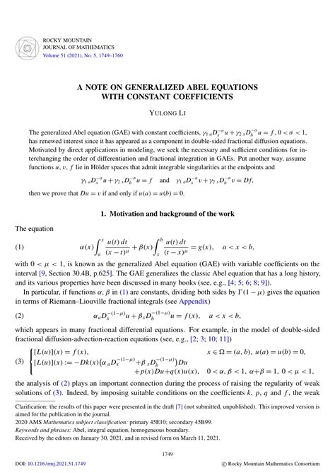 Pdf A Note On Generalized Abel Equations With Constant Coefficients