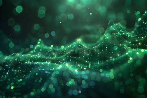 Abstract Network Of Glowing Nodes And Lines In Turquoise Green Dark Background Stock Image