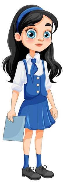 교복을 입은 귀여운 여학생 만화 캐릭터 프리미엄 벡터