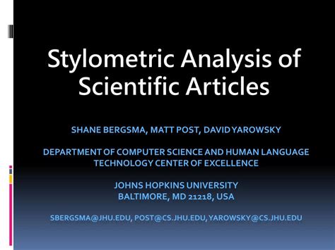 Ppt Stylometric Analysis Of Scientific Articles Powerpoint