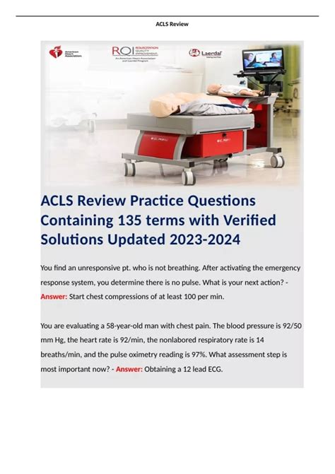 ACLS Review Practice Questions Containing 135 Terms With Verified Solutions Updated ACLS Revew