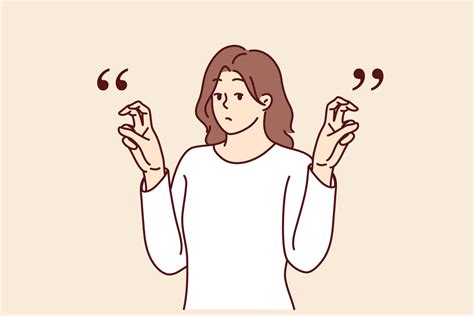 Young Woman Gesticulates With Quotation Marks With Fingers While Saying Sarcastic Words Or Hints