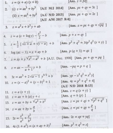 Exercise Formation Of Pde By Elimination Of Arbitrary Constants Ac Partial