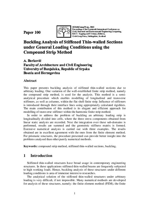 Pdf Buckling Analysis Of Stiffened Thin Walled Sections Under General