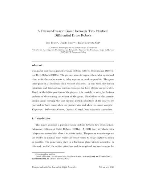 Pdf A Pursuit Evasion Game Between Two Identical Differential Drive Robots