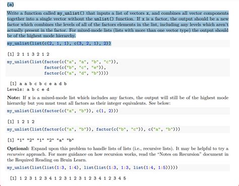 Solved A Write A Function Called Myunlist That Inputs A