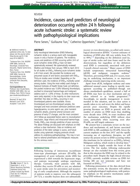 Pdf Incidence Causes And Predictors Of Neurological Deterioration Occurring Within 24 H