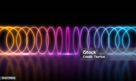 네온 배경 개념입니다 디스코 네온 불빛 배경 3d 렌더링 빨간색과 파란색 둥근 네온 불빛이 빈 방에 있습니다 어두운 방의 바닥 표면 위에 둥근 네온 램프 젖은 바닥에