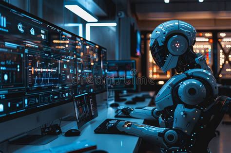 ai robots with screens displaying real time data analysis and learning