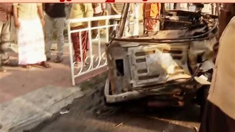 നിയന്ത്രണം വിട്ട കാര്‍ ഇടിച്ച് ഓട്ടോറിക്ഷയ്ക്ക് തീപിടിച്ച് ഒരാള്