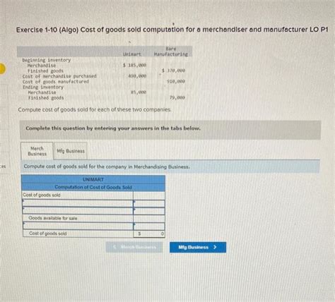 Solved Exercise 1 10 Algo Cost Of Goods Sold Computation For A