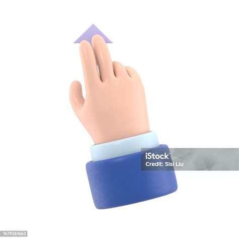 만화 제스처 아이콘 모형터치 스크린 제스처 라인 아이콘3d 그림 두 손 위로 스 와이프 만화 캐릭터 손 흰색 배경에 3d 렌더링 가리키기에 대한 스톡 사진 및 기타 이미지
