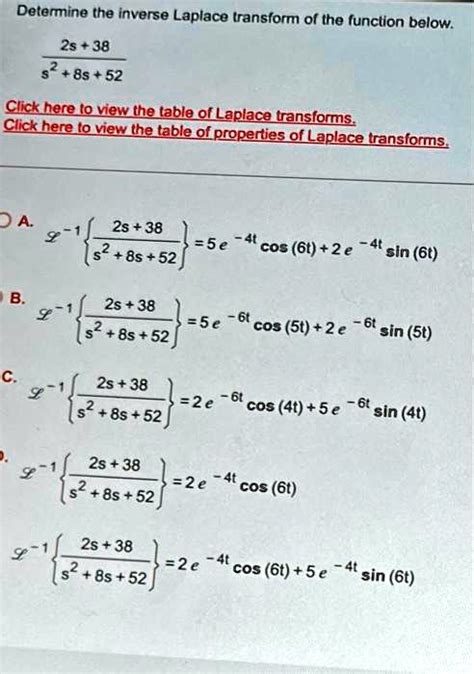 Determine The Inverse Laplace Transform Of The Function Below 2s38