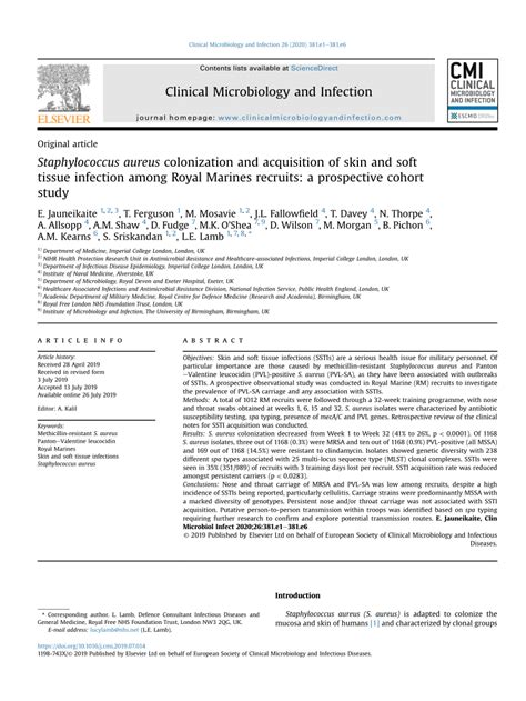 Pdf Staphylococcus Aureus Colonization And Acquisition Of Skin And Soft Tissue Infection Among