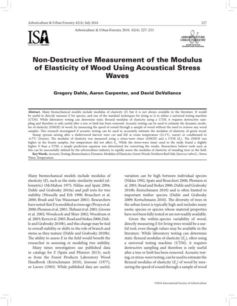 Pdf Non Destructive Measurement Of The Modulus Of Elasticity Of Wood Using Acoustical Stress Waves
