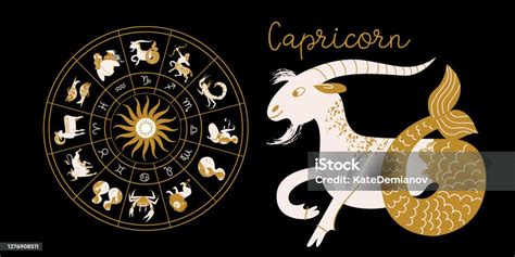 조디악 기호 염소 자리 운세 및 점성술 원내 의 별자리 12 개의 징후 벡터와 별자리 바퀴 조디악 서명 쓰기에 대한 스톡 벡터 아트 및 기타 이미지 Istock