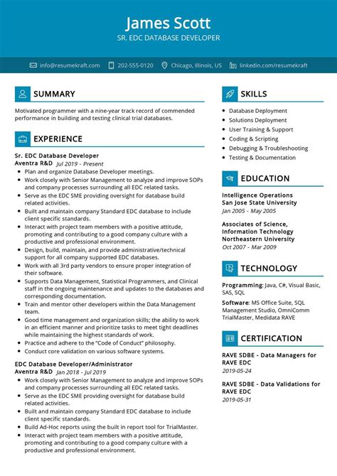 Edc Database Developer Resume Sample 2021 Writing Guide Resumekraft