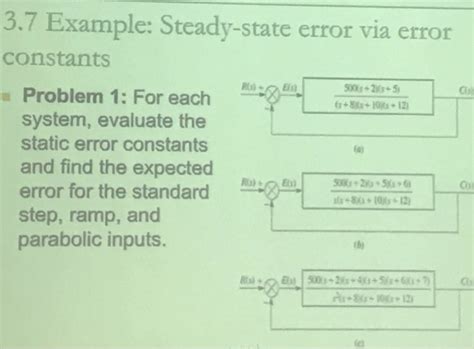 Solved 3 7 Example Steady State Error Via Error Constants Chegg Com