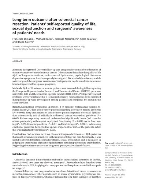 Pdf Long Term Outcome After Colorectal Cancer Resection Patients Self Reported Quality Of